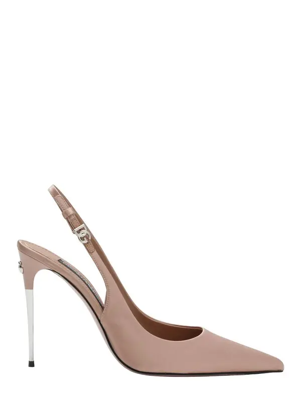Dolce & Gabbana Satin Slingback Pumps With Dg Logo - Beige