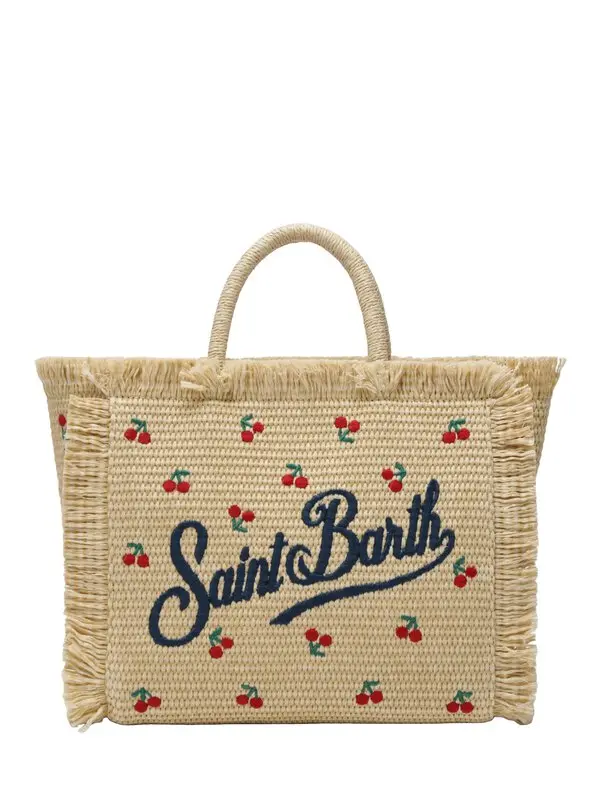 MC2 SAINT BARTH Colette Bag In Straw-effect Fabric With Cherries - Beige