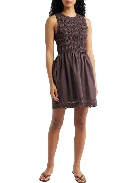 Madewell Embroidered Smocked Minidress - Chocolate Plum