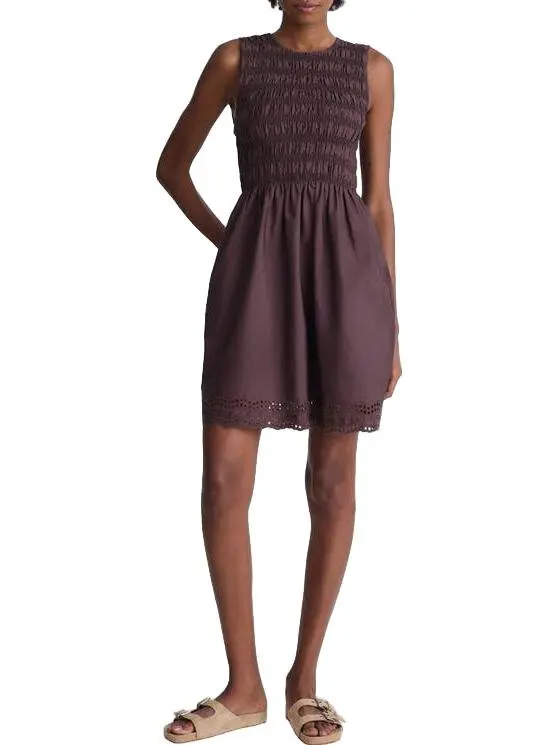 Madewell Embroidered Smocked Minidress - Chocolate Plum