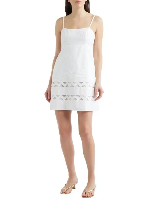 Lilly Pulitzer® Haliey Embroidered Cotton Sundress - Resort White Sun Showers