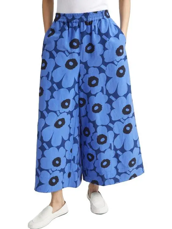 Marimekko Kuvio Unikko Crop Wide Leg Pants - Blue Black