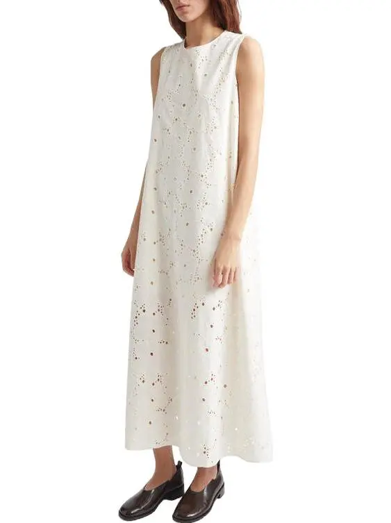 Marimekko Alvariinsa Unikko Cotton Eyelet Maxi Dress - Off White