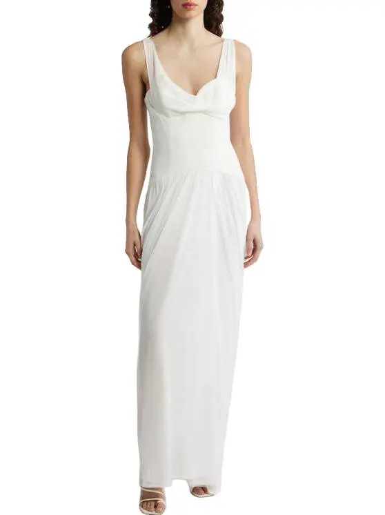 Black Halo Sylara Draped Sleeveless Gown - White