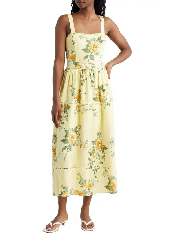Moon River Floral Embroidery Sundress - Yellow Multi