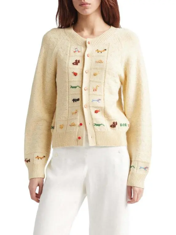 BODE Zoologist Embroidered Merino Wool & Alpaca Cardigan - Cream