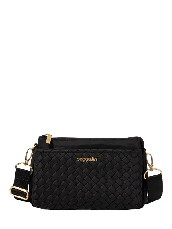BAGGALLINI Perry Woven Crossbody - Black Woven Twill