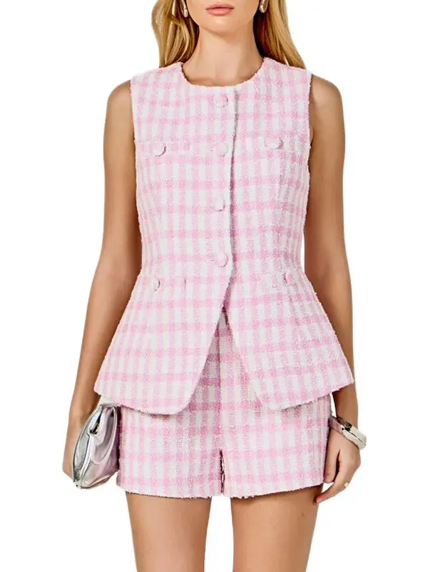 Endless Rose Tweed Peplum Vest - Pink/white