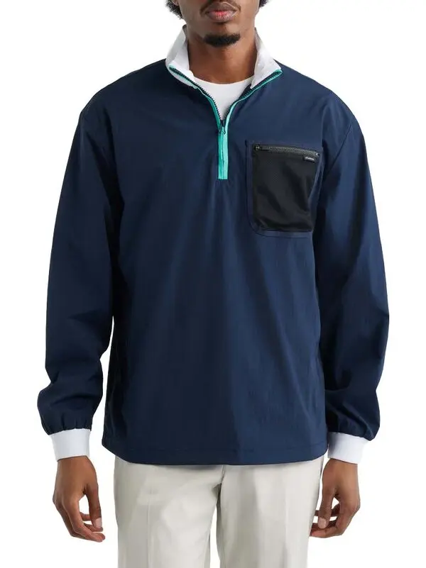 MALBON Cascade Colorblock Quarter Zip Windshirt Pullover - Midnight