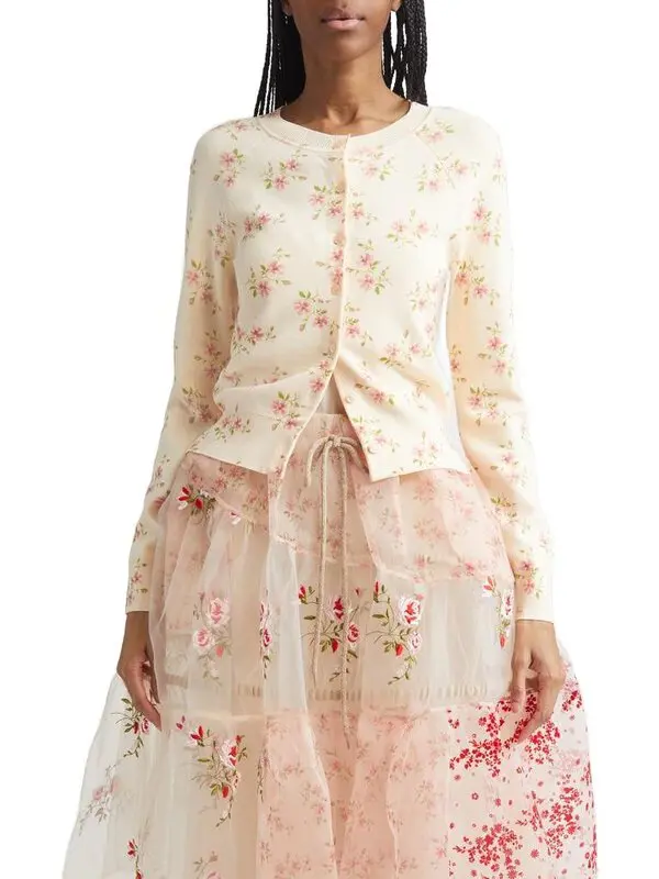 Simone Rocha Shrunken Tiny Flower Cardigan - Cream Floral