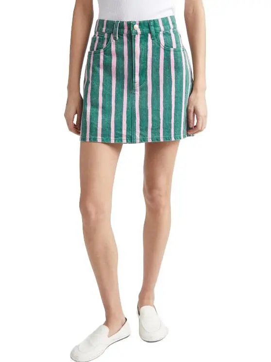 Marimekko Ruudut Stripe Denim Miniskirt - Green Pink