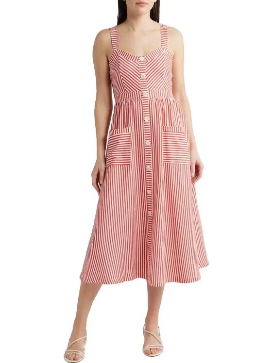 ZOE AND CLAIRE Stripe Patch Pocket Fit And Flare Sundress - Red