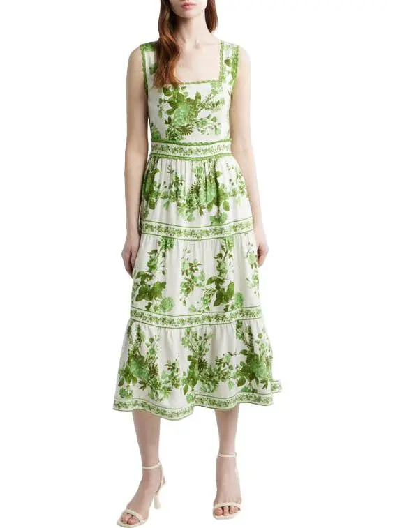 ZOE AND CLAIRE Picot Trim Cotton-blend Midi Dress - Green