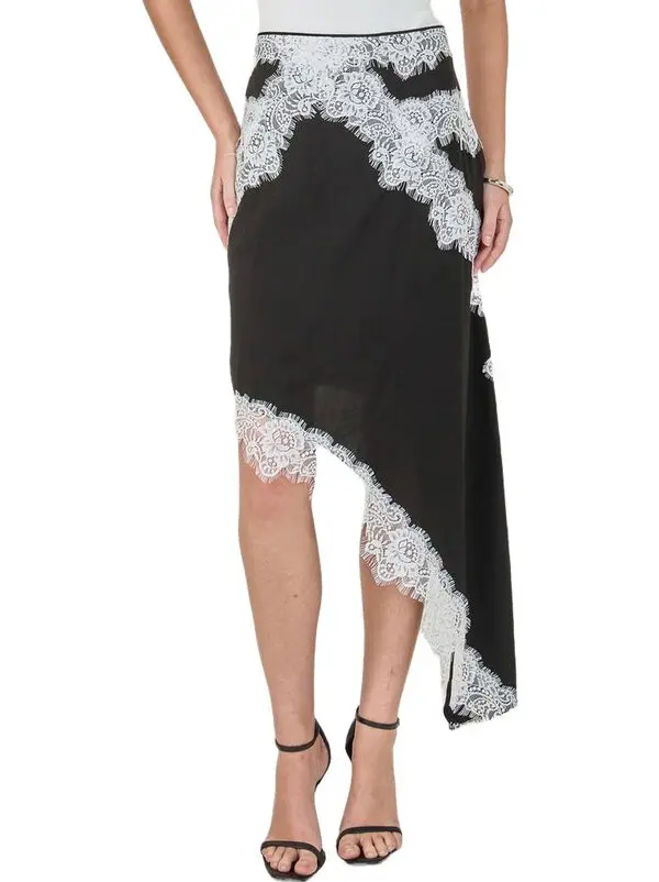 Endless Rose Asymmetric Lace Trim Skirt - Black/white
