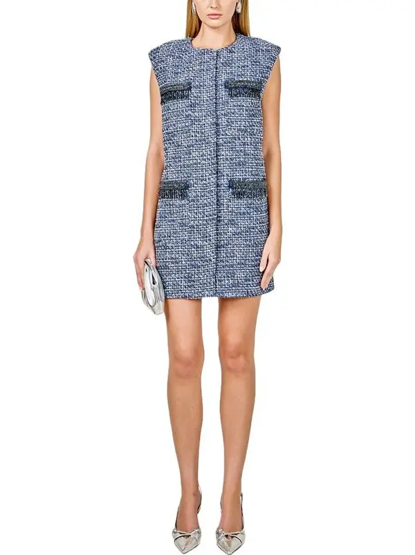 Endless Rose Metallic Tweed Sleeveless Mini Dress - Blue