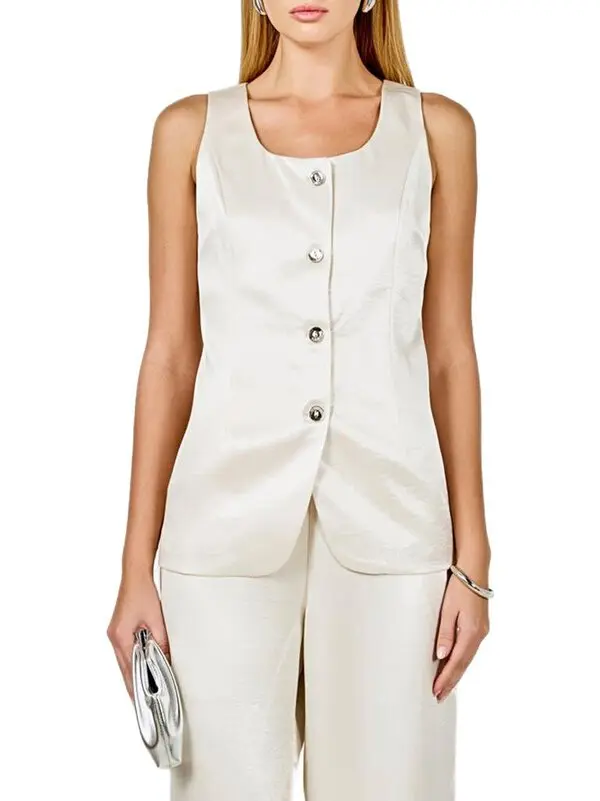 Endless Rose Satin Buttoned Vest - Ivory
