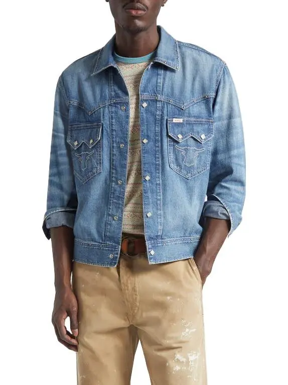 Double Rl Studded Denim Shirt Jacket - Dillon Wash