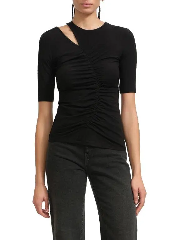 MARCELLA Paz Asymmetric Cutout Knit Shirt - Black