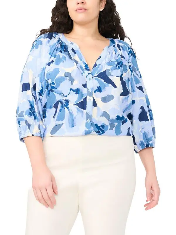 Halogen Floral Raglan Balloon Sleeve Top - Moonlight Blue
