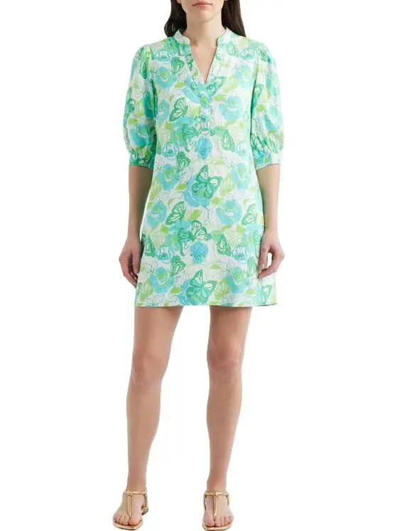 Lilly Pulitzer® Floral Print Linen Shift Dress - Resort White Monarch Rose