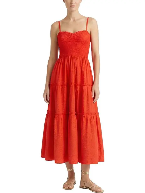 CHANGE OF SCENERY Cecilia Smocked Tiered Maxi Dress - Guava Red