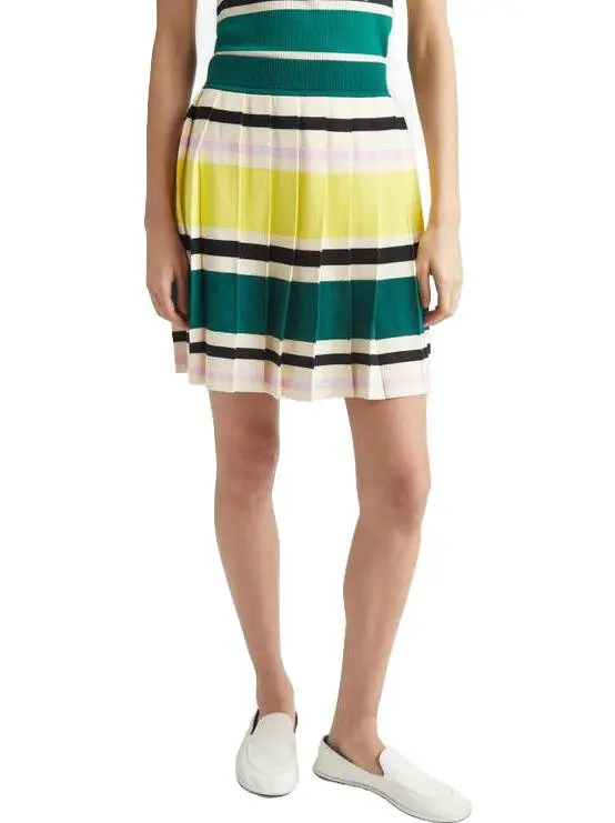 Marimekko Runous Helvi Stripe Pleated Knit Skirt - Dark Green Yellow Black