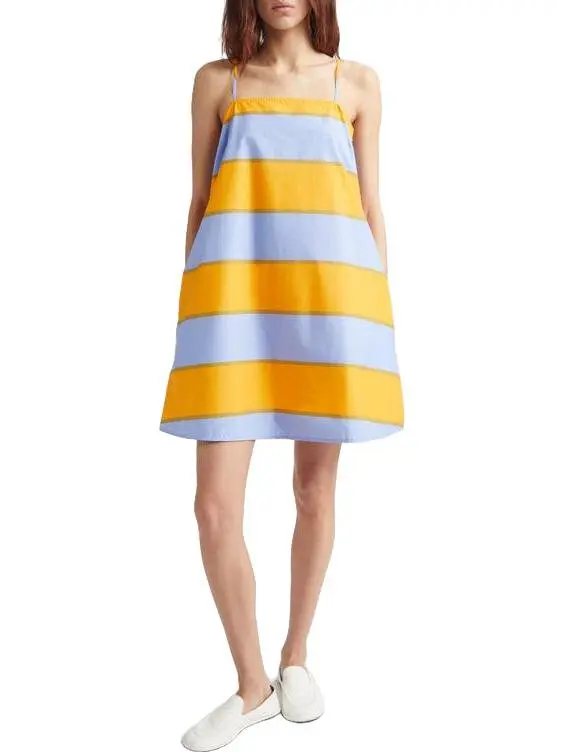 Marimekko Pelit Galleria Colorblock Stripe Cotton Dress - Blue Orange