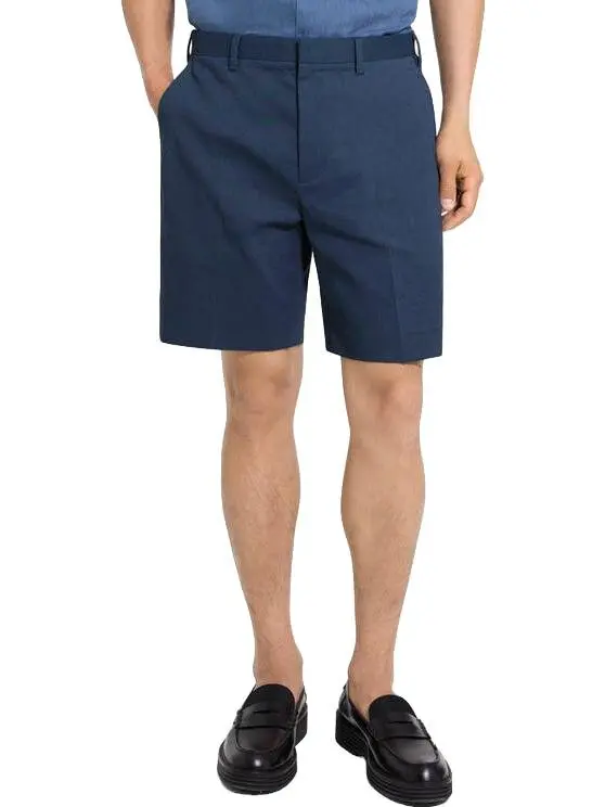 Theory Stretch Linen Blend Straight Leg Shorts - Dark Blue Wing
