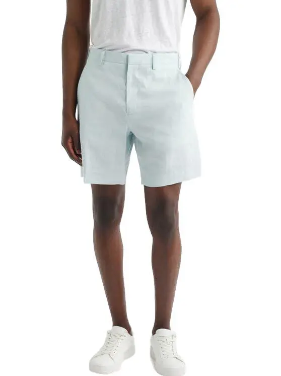 Theory Stretch Linen Blend Straight Leg Shorts - Dark Icy Dew