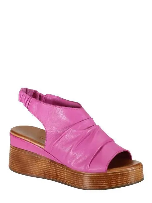DIBA TRUE Ruched Leather Slingback Wedge - Fushia