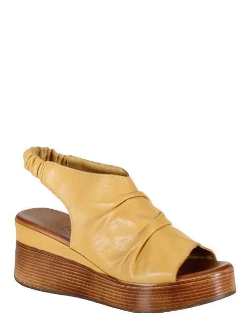 DIBA TRUE Ruched Leather Slingback Wedge - Noche