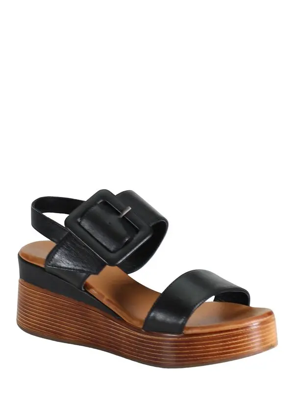 DIBA TRUE Leather Wedge Sandals - Black