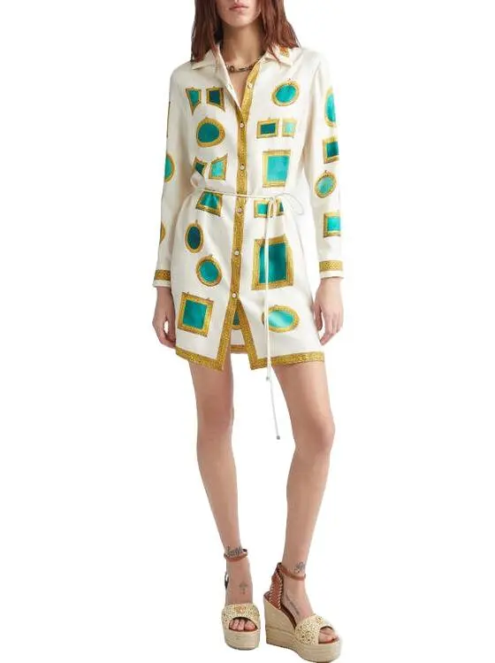 Versace Printed Long-sleeve Silk Twill Shirtdress - Ivory Emerald