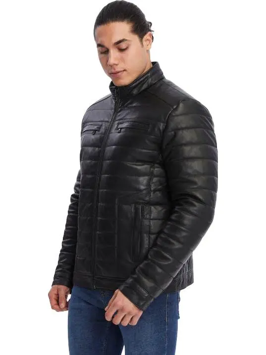 FURNIQ UK Sterling Quilted Leather Puffer Jacket - Black