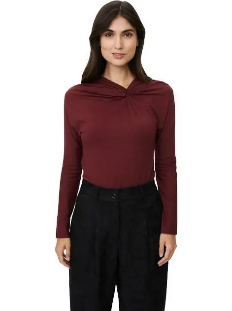 MASAI COPENHAGEN Mabelvina Asymmetric Twist Neck Top - Tawny Port