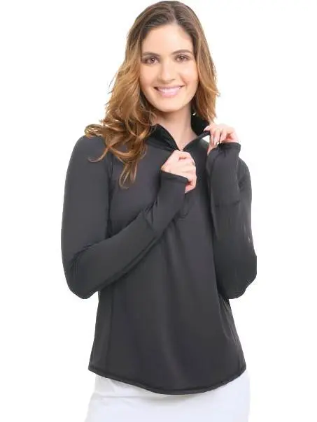 BLOQUV Mock Zip Relaxed Top - Black