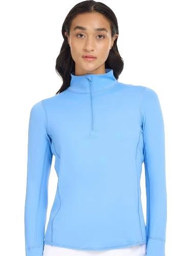 BLOQUV Long Sleeve Relaxed Mock Zip Top - Indigo