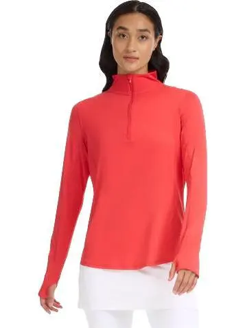BLOQUV Mock Zip Relaxed Top - Lava Red