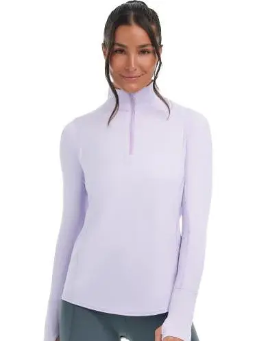 BLOQUV Relaxed Fit Mock Zip Top - Lavender