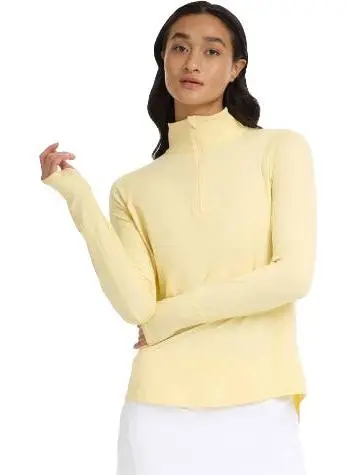 BLOQUV Relaxed Fit Mock Zip Top - Lemon Yellow