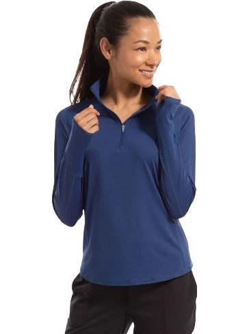 BLOQUV Long Sleeve Relaxed Mock Zip Sun Protection Top - Navy