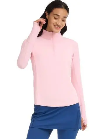 BLOQUV Relaxed Fit Mock Zip Top - Tickle Me Pink