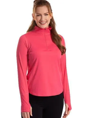 BLOQUV Long Sleeve Relaxed Mock Zip Sun Protection Top - Watermelon