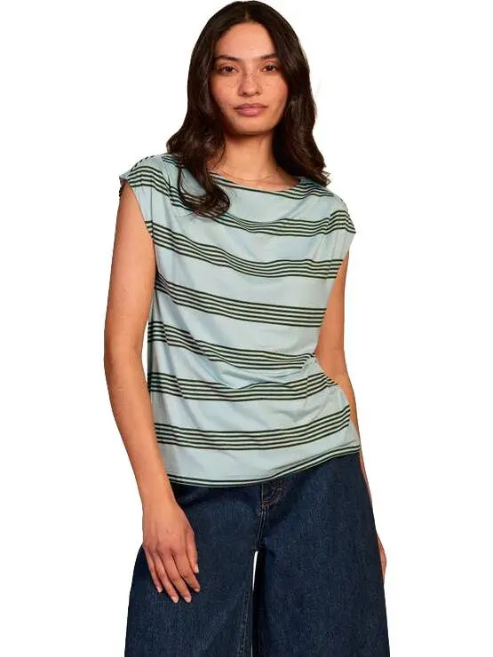 CELTIC & CO. Slash Neck Cap Sleeve T-shirt - Blue/green Stripe