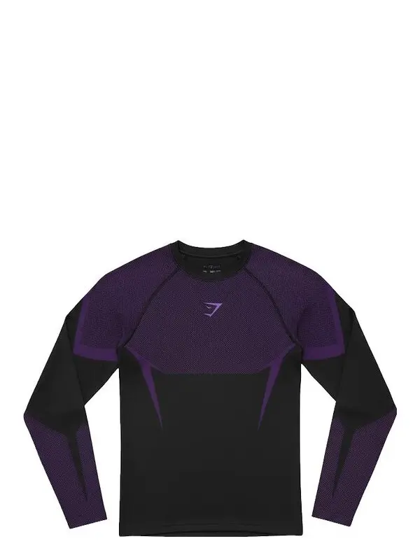GYMSHARK Long Sleeve Muscle Fit T-shirt - Black/athletic Purple
