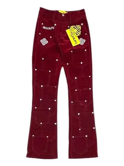 GUAPI Pockets Flared Denim Jeans - Velvet Red