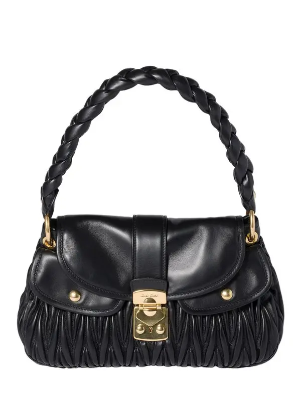 Miu Miu Coffer Matelassé Leather Bag - Black