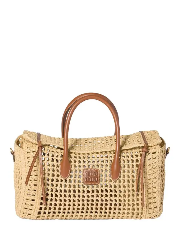 Miu Miu Raffia Top-handle Bag - Beige/cognac