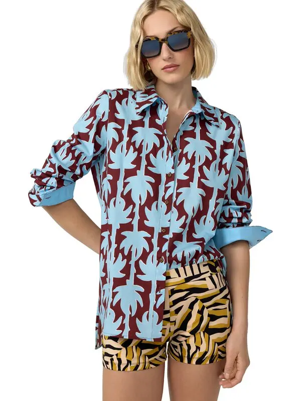 Diane Von Furstenberg Ellie Button-down Blouse - Heritage Palm Mini Nirvana