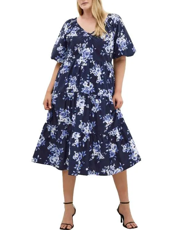 City Chic Printed Flared Midi Dress - Amalfi Floral